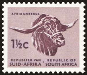 Stamp: Africander Bull (Bos primigenius taurus), redrawn (South Africa ...