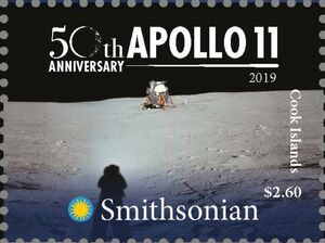 Stamp: Moon Landing 50th Anniversary - Astronaut Shadow and Module (Cook Islands(Moon Landing ...