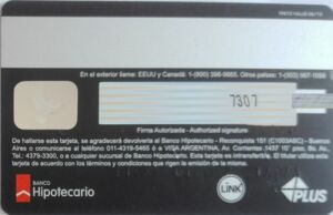 Bank Card: Banco Hipotecario (Banco Hipotecario, ArgentinaCol:AR-VI-0130.02