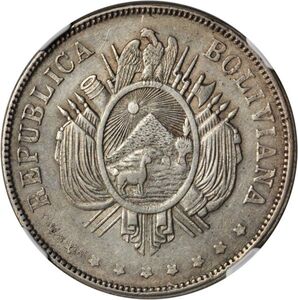 Coin: 1 Boliviano (25 Gs 9Ds FINO) (Bolivia(1864~1963 - Republic ...