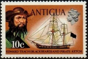 Stamp: "Blackbeard" and Pirate Ketch (Antigua and Barbuda(Ships ...