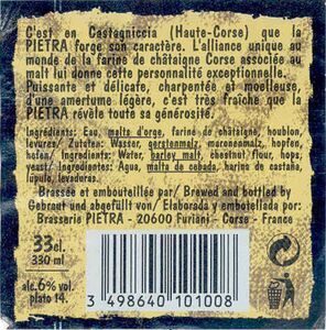 Drink Label: Pietra A biera corsa (Brasserie Pietra, FranceCol:FR-BEER ...