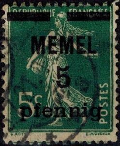 Stamp: The Sower, Surcharged and Overprinted 'MEMEL' (Memel Territory ...