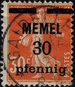 Stamp: The Sower, Surcharged and Overprinted 'MEMEL' (Memel Territory ...