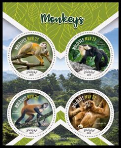 Stamp: Monkeys (Maldives(Monkeys (2019)) Mi:MV 8404-8407KB,Yt:MV 6807 ...
