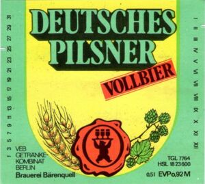 Štítok z nápoja: Deutsches Pilsner Vollbier (Brauerei Bärenquell Berlin ...