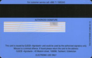 Bank Card: Agrobank (Agrobank, UzbekistanCol:UZ-VE-0004