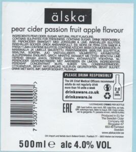 Etiqueta de bebida: Alska (The Swedish Cider Company, SueciaCol:SE ...