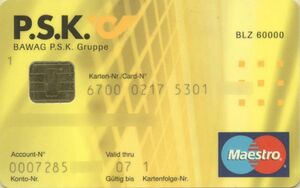 Bank Card: P.S.K. Maestro (Bawag P.S.K., AustriaCol:AT-MS-0043