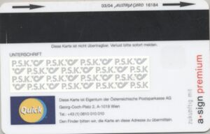 Bank Card: P.S.K. Maestro (Bawag P.S.K., AustriaCol:AT-MS-0043