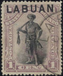 Stamp: Dyak Chieftain (Labuan(North Borneo Type of 1894 Overprinted ...