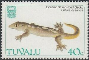 Stamp: Oceanic Stump-toed Gecko (Gehyra oceanica) (Tuvalu(Lizards (1986 ...
