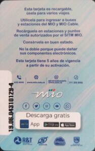 Transport Ticket: Pasajero MIO (Transportes MIO, ColombiaCol:CO-MIO-022