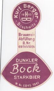 Drink Label: Döschwitzer dunkler Bock (Kurt Berger Brauerei Döschwitz, Germany, Democratic ...