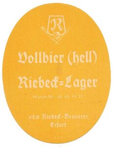 Drink Label: Riebeck Lager hell (VEB Riebeck Brauerei Erfurt, Germany ...