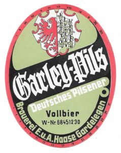 Flaschenetikett: Garley Pils (VEB Garley Bräu Gardelegen, Deutschland ...