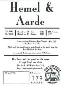 Drink Label: Hemel & Aarde (Brouwerij de Molen, NetherlandsCol:NL-BEER ...