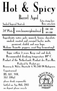 Drink Label: Hot & Spicy Barrel Aged (Brouwerij de Molen ...