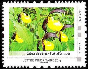 Stamp: Lady's Slipper. Sabots de Vénus - Foret d'Echallon (France ...