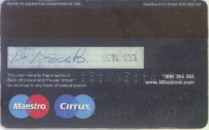 Bank Card: Maestro "365" (Bank of Ireland, IrelandCol:IE-MS-0007.02