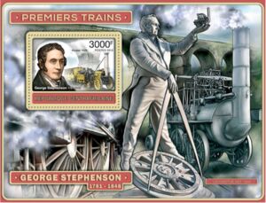 Stamp: First Trains (George Stephenson) (Central African Republic(First ...