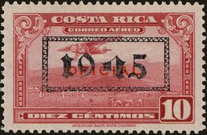 Sello: Mail Plane with overprint "1945" in red or black (Costa Rica ...