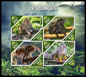 Stamp: Monkeys (Niger(Monkeys (2019)) Mi:NE 6756-6759KB,Yt:NE 5458-5461