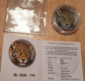 Moneda: 1,000 CFA Francs (Leopard - Colored) (Camerún(2013~Today - The ...