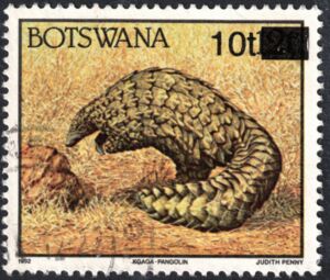 Stamp: Ground Pangolin (Manis temminckii) Surcharged (Botswana(Wild ...