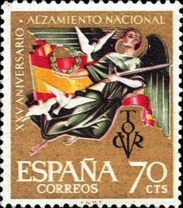 Stamp: Angel and Flag (Spain(25th Anniversary of National Uprising) Mi ...