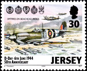 Stamp: Spitfires over Beaches (Jersey(50th Anniversary of D-Day) Mi:JE ...