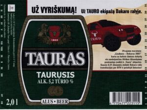 Drink Label: Tauras Taurusis (UAB Kalnapilio-Tauro grupe, LithuaniaCol ...