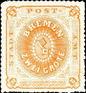 Stamp: Bremen coat of arms (Bremen(Bremen key in oval, Stadt-Post-Amt ...