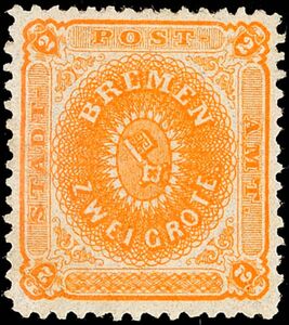 Stamp: Bremen coat of arms (Bremen) (Bremen key in oval, Stadt-Post-Amt ...