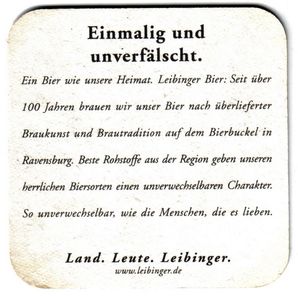 Beer Coaster: Leibinger (Brauerei Max Leibinger GmbH, Germany, Federal ...