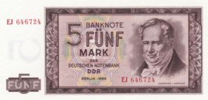 Banknote: 5 Mark der DDR (Germany, Democratic Republic (DDR)(1964 Issue ...