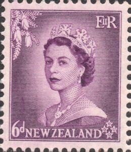 Postimerkki: QEII Six Pence (Uusi-Seelanti(Queen Elizabeth II - small ...