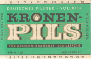 Drink Label: Kronen Pils (Kronenbrauerei Leipzig, Germany, Democratic ...