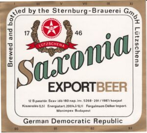Štítok z nápoja: Saxonia Exportbeer (VEB Exportbier Brauerei Sternburg ...