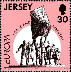 Stamp: Liberation, background in pink (Sculpture by Philip Jackson ...