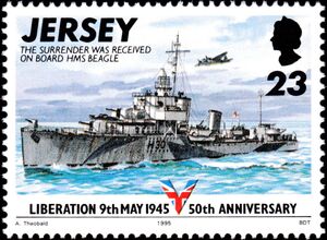 Frimærke: H.M.S. "Beagle" (destroyer) (Jersey(50th Anniversary of the ...