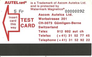 Carte téléphonique: Autel Card - TEST CARD (5 Fr) (Test, Proof, Sample ...