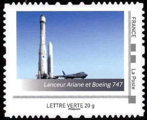 Stamp: Lanceur Ariane et Boeing 747 (France: Personalized Stamps ...