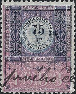 Timbre: Stempel Marke 1893 75kr (Autriche: Timbres fiscaux(Revenues ...