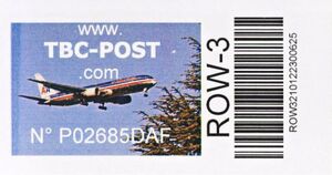 Stamp: Airplane ROW-3 (with barcode) (Belgium: Private Post Offices(TBC ...