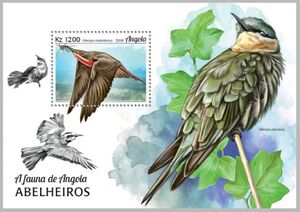 Stamp: Rosy Bee-eater (Merops malimbicus) (Angola(Bee-eaters (2018)) Mi ...