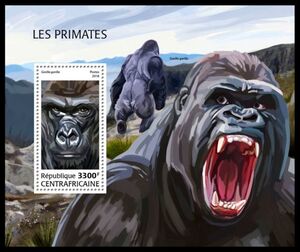 切手: Western Gorilla (Gorilla gorilla) (中央アフリカ共和国(Monkeys 2018) Mi:CF ...