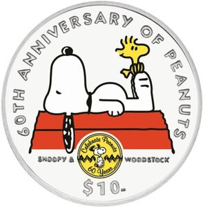 Coin: 10 Dollars (Peanuts 60th Anniversary. Snoopy multicolor) (British ...