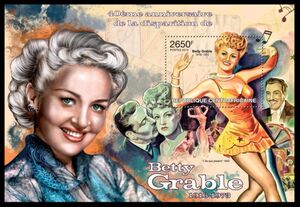 切手: 40th Anniversary of the Death of Betty Grable (中央アフリカ共和国(Betty ...