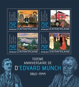 切手: 150th Anniversary of the Birth of Edvard Munch (中央アフリカ共和国(Edvard ...